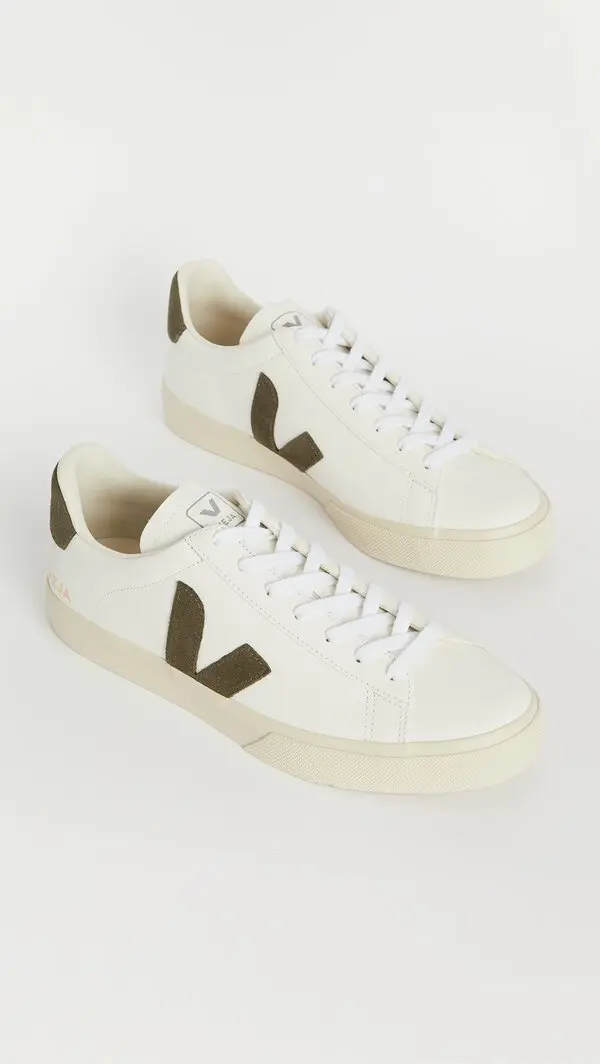 VEJA Campo Calfskin Leather Sneakers With Suede Trim - Extra White/khaki