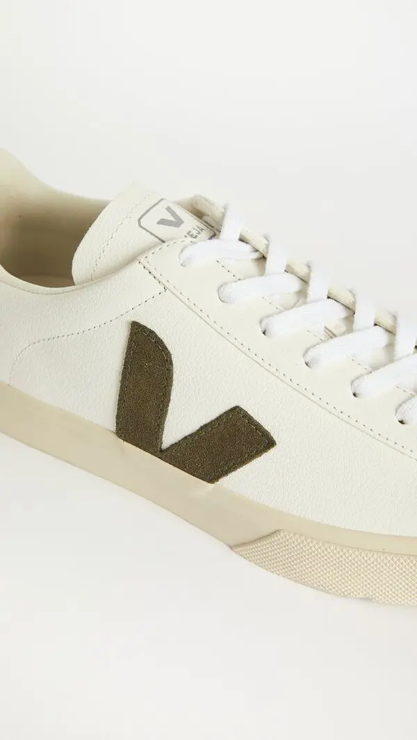 VEJA Campo Calfskin Leather Sneakers With Suede Trim - Extra White/khaki