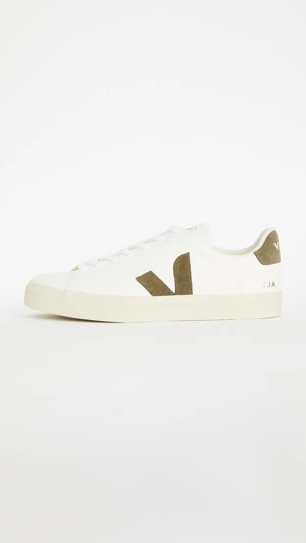 VEJA Campo Calfskin Leather Sneakers With Suede Trim - Extra White/khaki