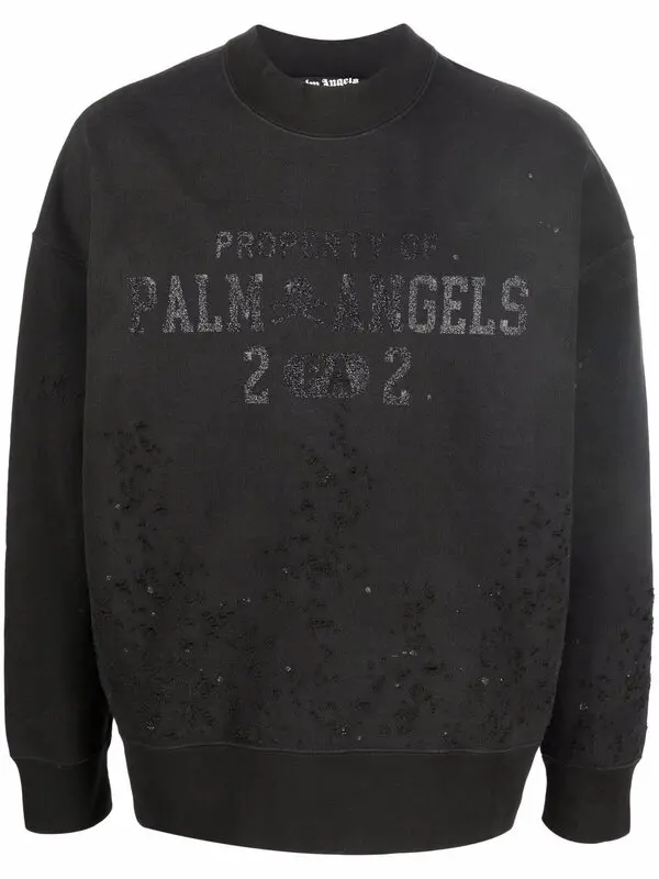 Palm Angels Logo-print Distressed-effect Sweatshirt - Black