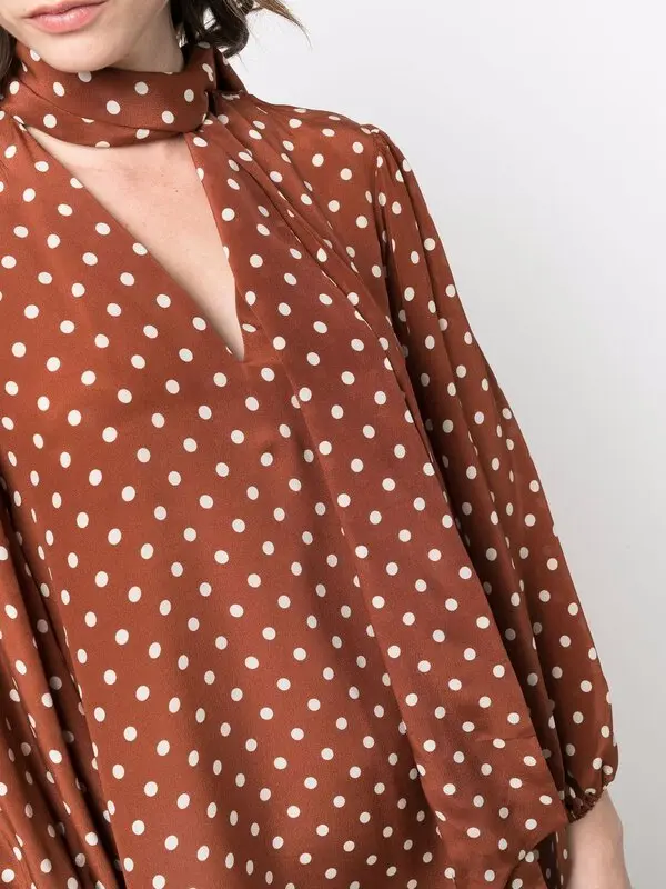 Rixo Polka Dot-Print Midi Dress - Brown | Editorialist