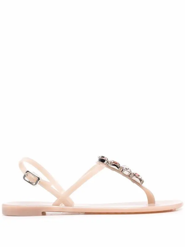 Casadei Crystal-embellished Jelly Sandals - Neutrals