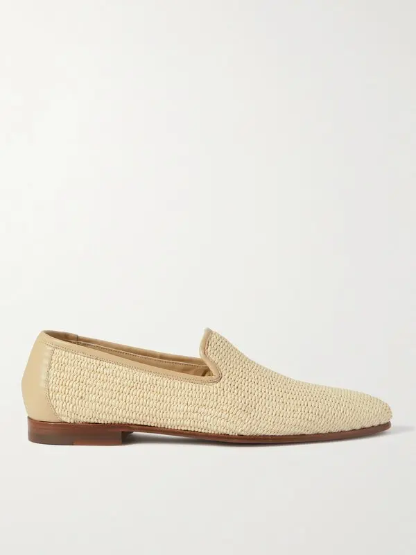 Manolo Blahnik Mario Leather-trimmed Raffia Loafers - Neutrals