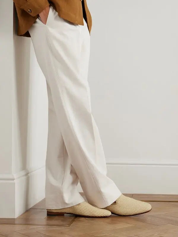 Manolo Blahnik Mario Leather-trimmed Raffia Loafers - Neutrals