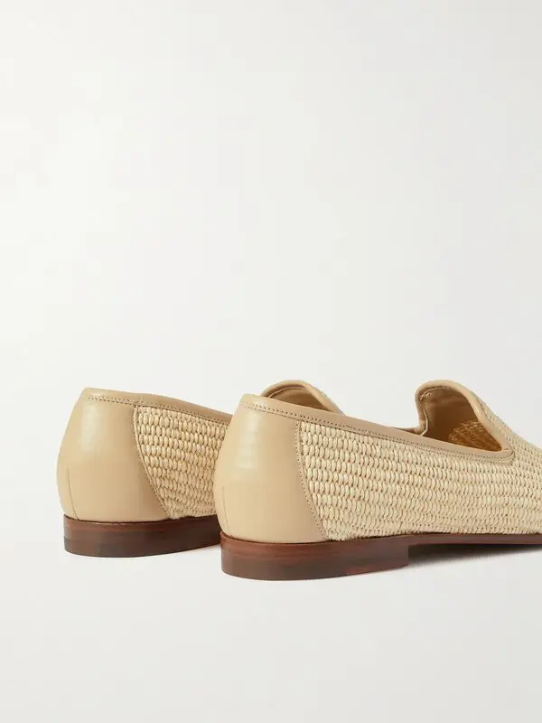 Manolo Blahnik Mario Leather-trimmed Raffia Loafers - Neutrals