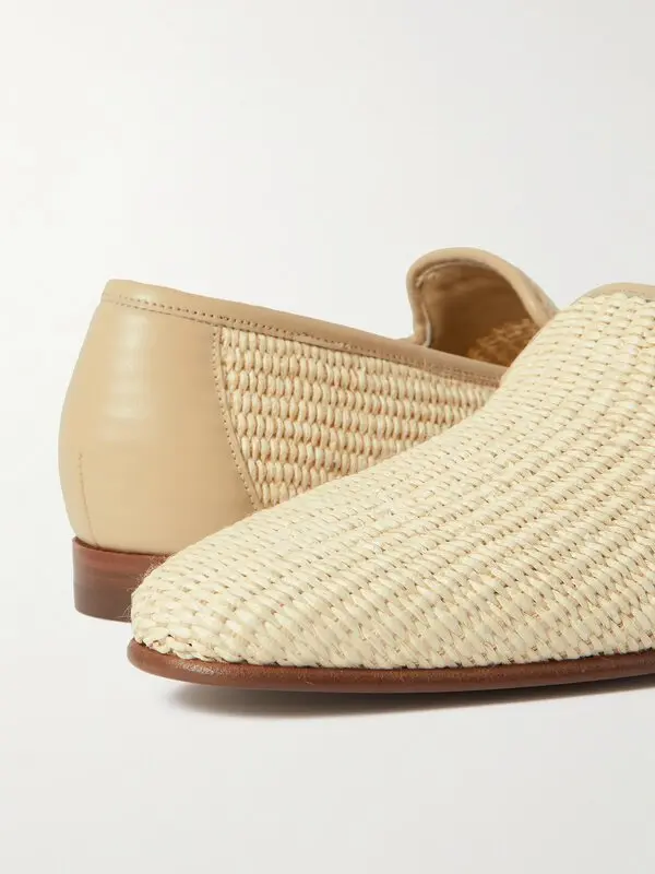 Manolo Blahnik Mario Leather-trimmed Raffia Loafers - Neutrals