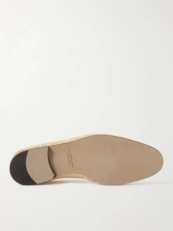 Manolo Blahnik Mario Leather-trimmed Raffia Loafers - Neutrals