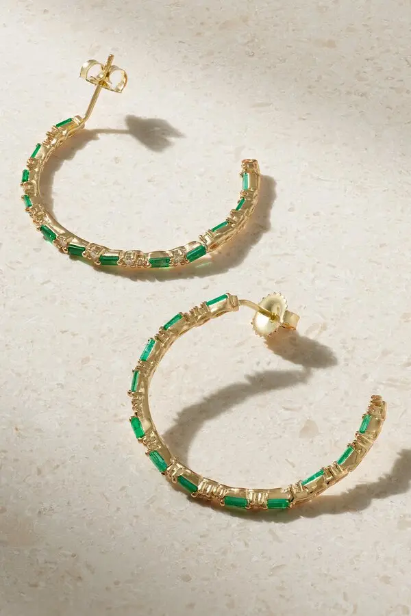 SUZANNE KALAN 18-karat Emerald And Diamond Hoop Earrings - Gold