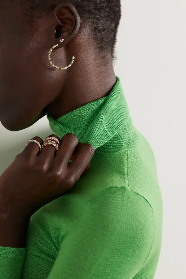 SUZANNE KALAN 18-karat Emerald And Diamond Hoop Earrings - Gold
