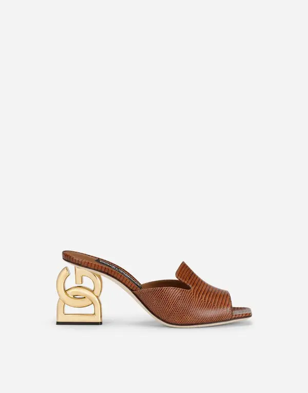 Dolce & Gabbana Iguana-print Calfskin Mules With Dg Pop Heel