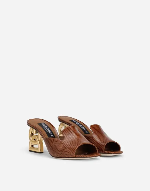 Dolce & Gabbana Iguana-print Calfskin Mules With Dg Pop Heel