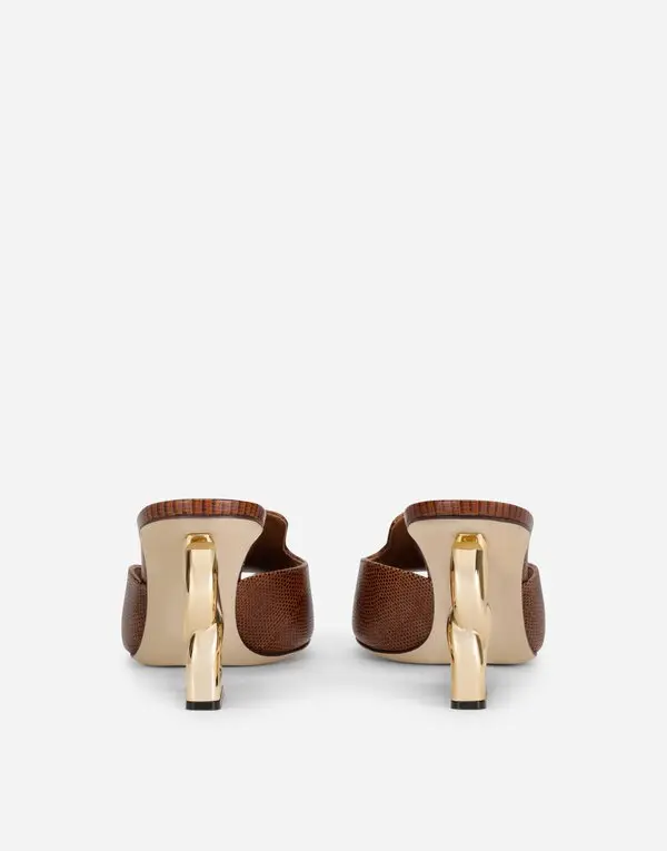Dolce & Gabbana Iguana-print Calfskin Mules With Dg Pop Heel