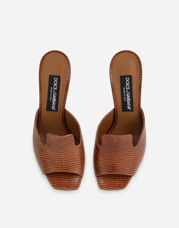 Dolce & Gabbana Iguana-print Calfskin Mules With Dg Pop Heel