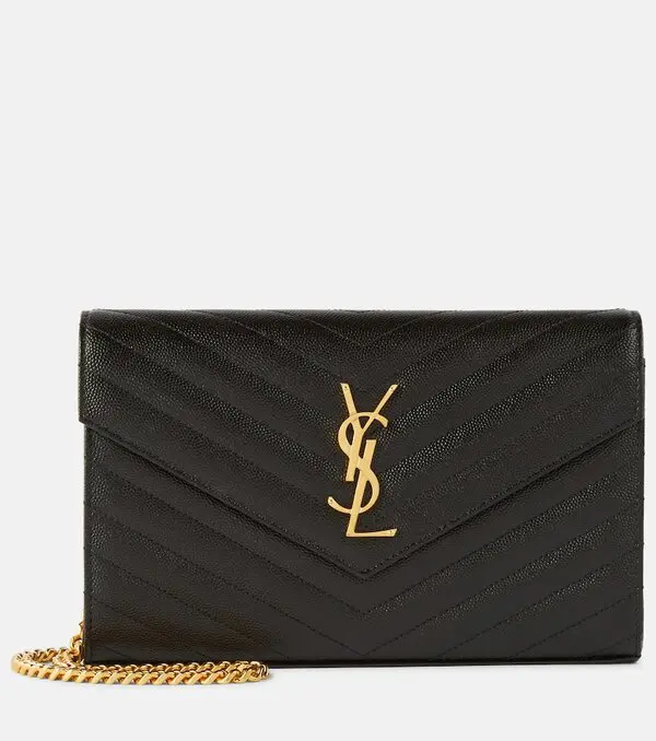 Saint Laurent Cassandre Matelassé Leather Wallet On Chain - Black