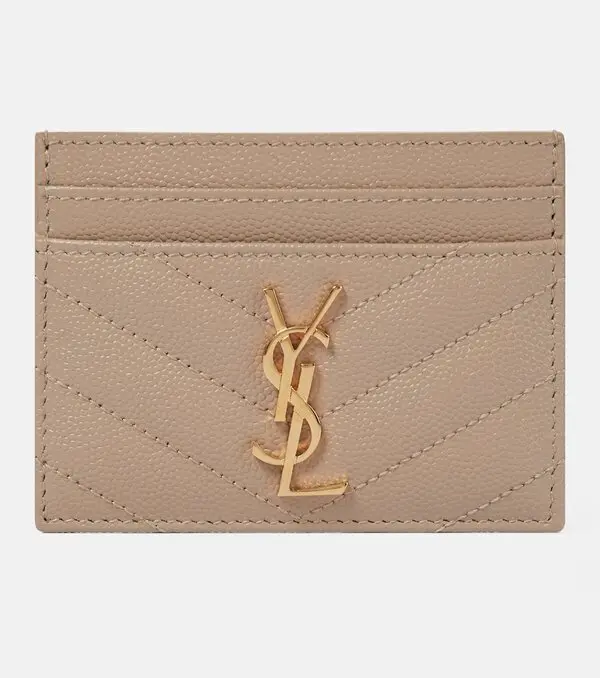 Saint Laurent Monogram Leather Card Holder - Beige
