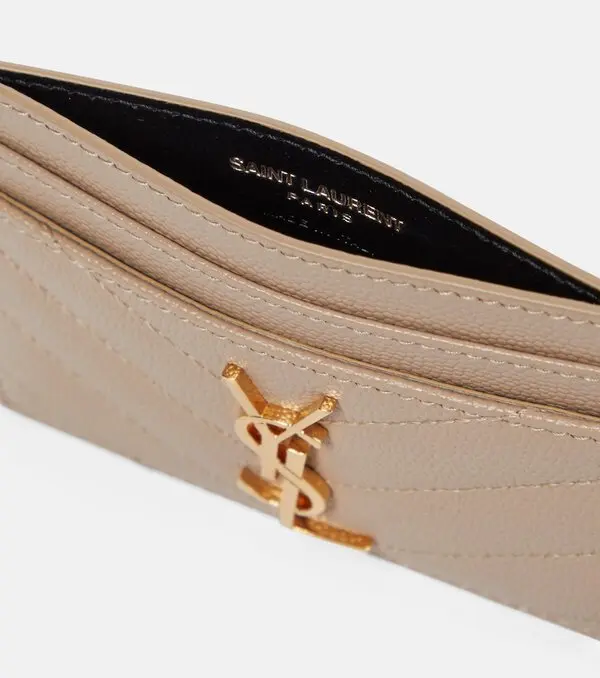 Saint Laurent Monogram Leather Card Holder - Beige