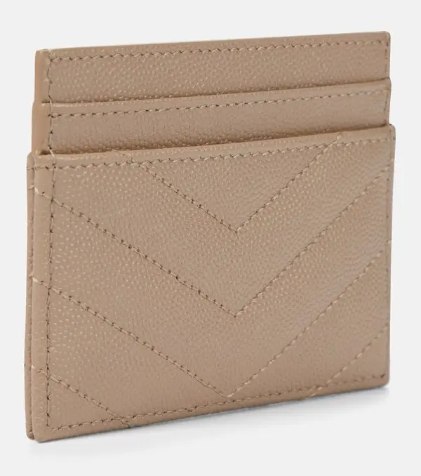 Saint Laurent Monogram Leather Card Holder - Beige