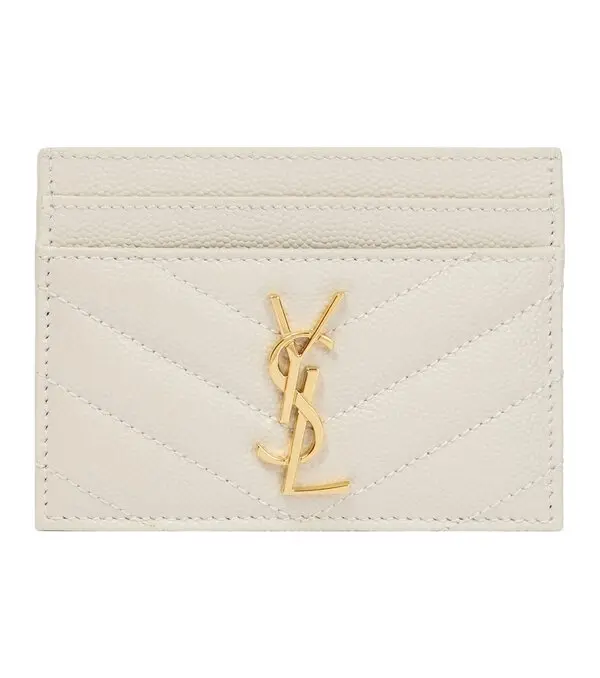 Saint Laurent Monogram Leather Card Holder - White