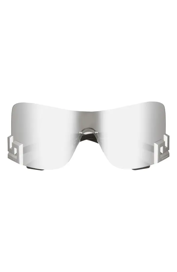 Versace 40mm Irregular Mirror Shield Sunglasses - Light Grey Mirror Silver