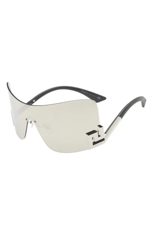 Versace 40mm Irregular Mirror Shield Sunglasses - Light Grey Mirror Silver