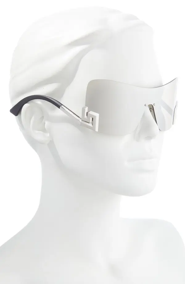Versace 40mm Irregular Mirror Shield Sunglasses - Light Grey Mirror Silver