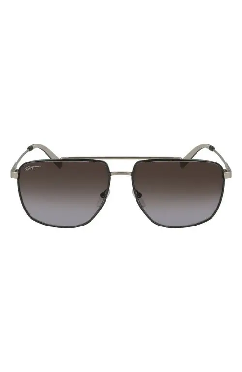 FERRAGAMO 60mm Gradient Navigator Sunglasses - Matte Gold/brown