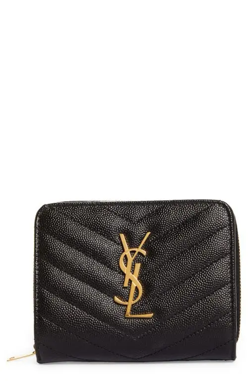 Saint Laurent Monogram Matelassé Leather Wallet - 1000 Nero