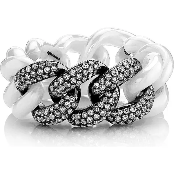 Shay Ceramic & Diamond Link Ring - 18k Black Gold