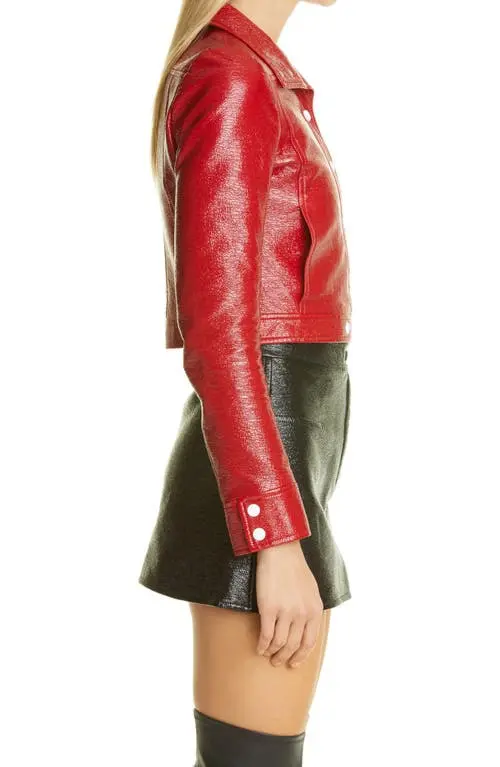 COURREGES Logo Patch Coated Crop Jacket - Groseille