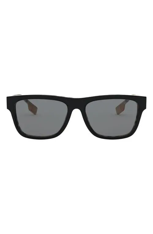 Burberry 56mm Rectangular Sunglasses - Black/ Vintage Check / Grey