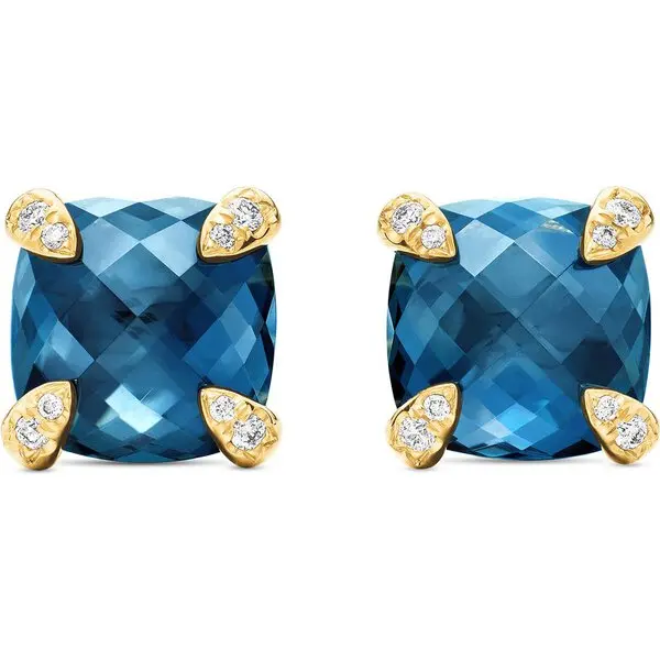 David Yurman Châtelaine Earrings - Yellow Gold/blue Topaz