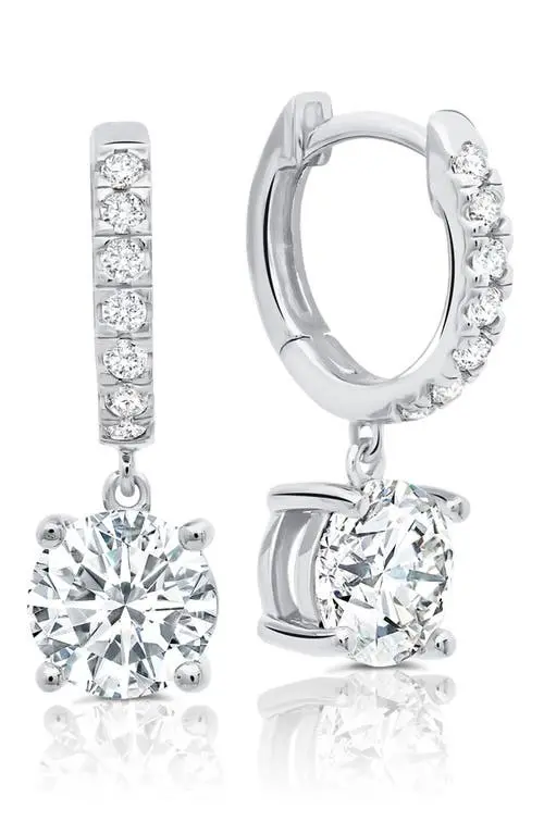 CRISLU Cubic Zirconia Huggie Drop Earrings - Platinum