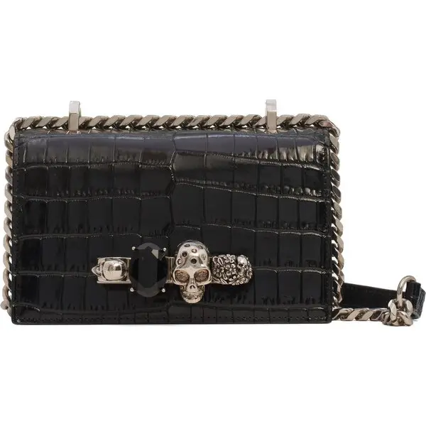 Alexander McQueen Mini Jeweled Croc Embossed Leather Bag