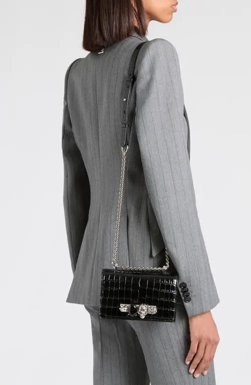 Alexander McQueen Mini Jeweled Croc Embossed Leather Bag