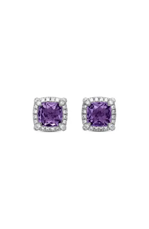 David Yurman Petite Chatelaine® Stud Earrings With Semiprecious Stone And Diamonds - Silver Pave/ Amethyst