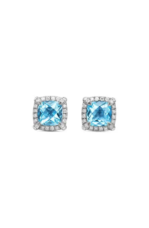 David Yurman Petite Chatelaine® Stud Earrings With Semiprecious Stone And Diamonds - Silver Pave/ Blue Topaz