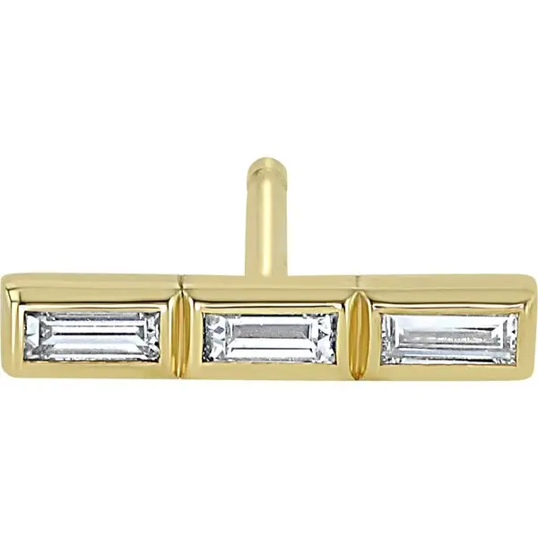 Zoe Chicco Baguette Diamond Bar Stud Earring - 14k Gold