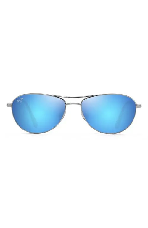 Maui Jim Baby Beach 56mm Polarized Aviator Sunglasses - Silver/ Blue Hawaii