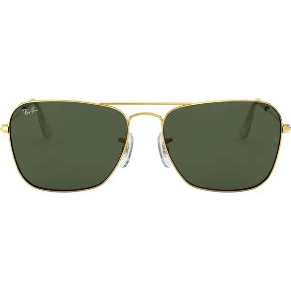 Ray-ban 58mm Rectangle Aviator Sunglasses - Gold/dark Green