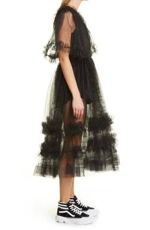Sandy Liang Loon Ruffle Tulle Midi Dress