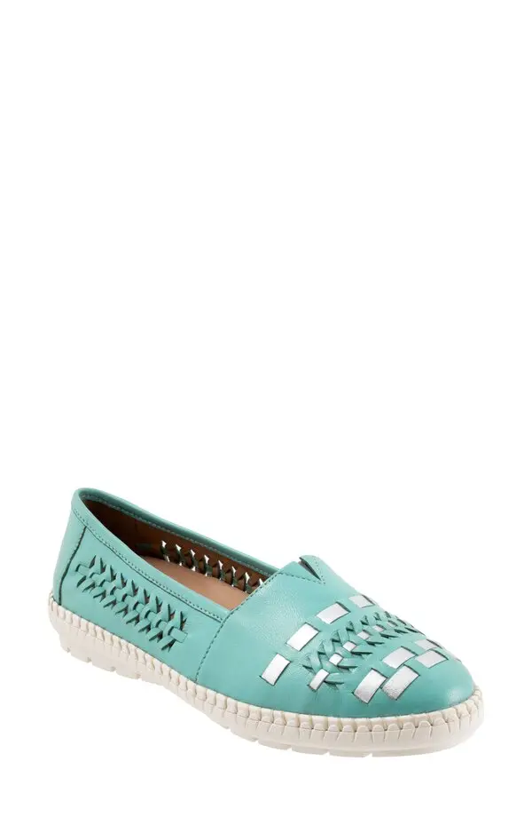 Trotters Rory Woven Flat - Aqua Blue/ Silver