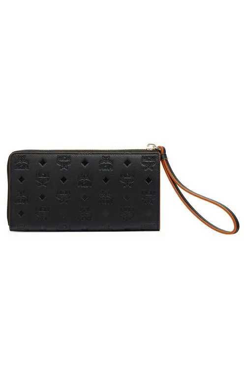 Mcm Klara Monogram Leather Zip Wristlet