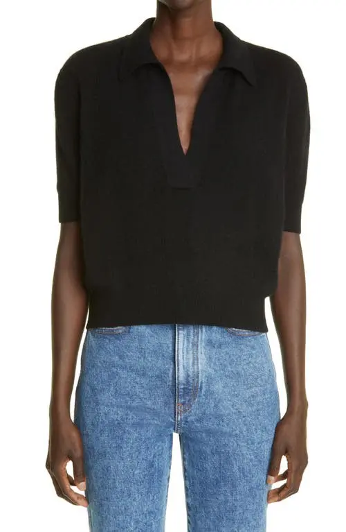 Khaite Jo Shrunken Stretch Cashmere Polo Sweater - Black