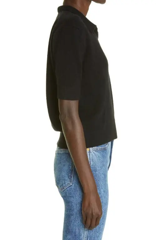 Khaite Jo Shrunken Stretch Cashmere Polo Sweater - Black