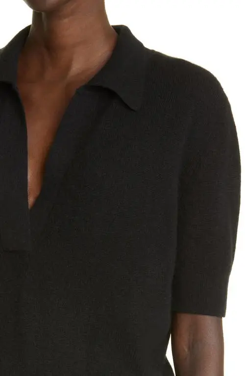 Khaite Jo Shrunken Stretch Cashmere Polo Sweater - Black
