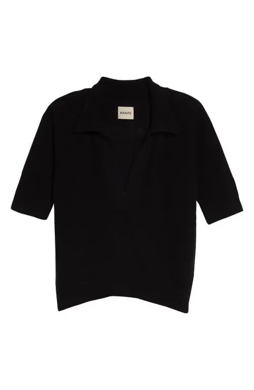 Khaite Jo Shrunken Stretch Cashmere Polo Sweater - Black
