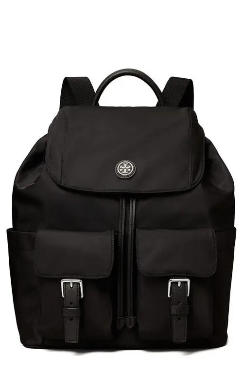 Tory Burch Flap Nylon Backpack - Black