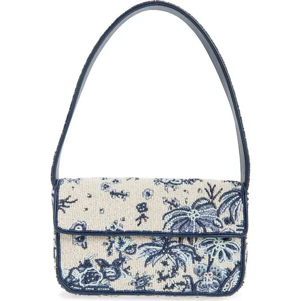 Staud Tommy Beaded Shoulder Bag - Blue Palm