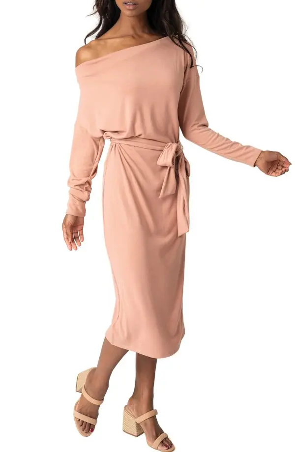 GIBSONLOOK One-shoulder Long Sleeve Midi Sweater Dress