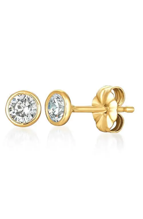 CRISLU Cubic Zirconia Bezel Stud Earrings - 18kt Yellow Gold
